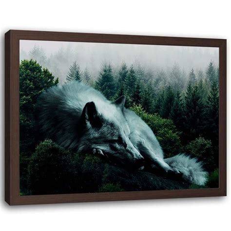 Plakat w ramie brązowej FEEBY Leżący wilk abstrakcja 100x70 cm Feeby