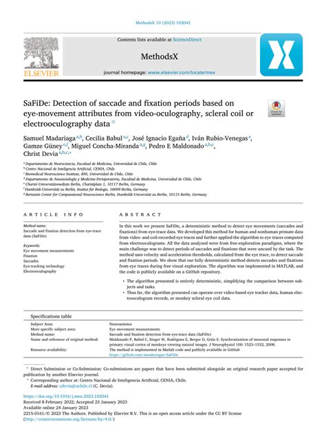 Pdf Safide Detection Of Saccade And Fixation Periods Based On Eye