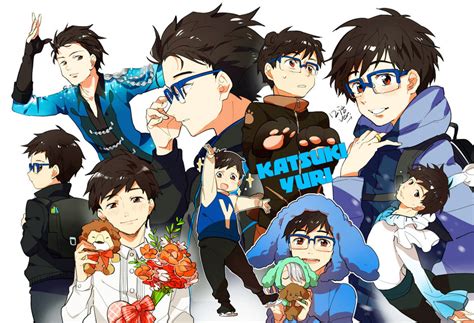 Katsuki Yuuri Viktor Nikiforov And Makkachin Yuri On Ice Drawn