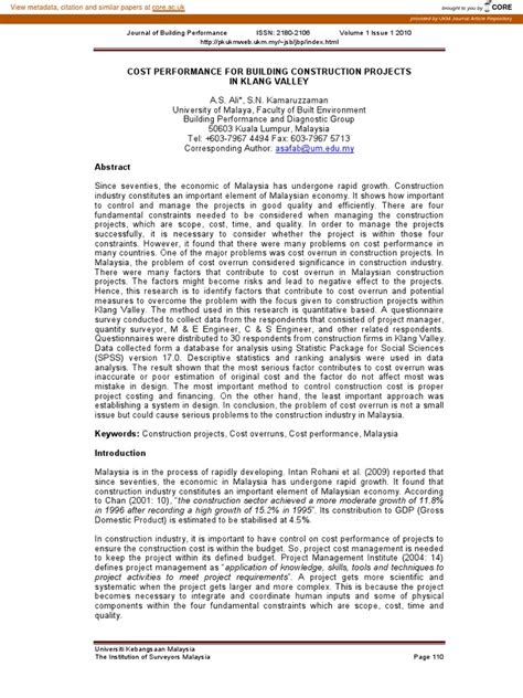 Cost Performance For Building Construction Projects Pdf Survey