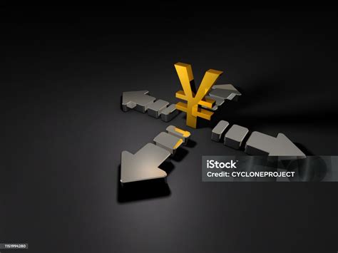 큰 화살표와 통화 기호입니다 불안 한 경제를 대표 하는 추상 Cg 어두운 배경입니다 3d 그림입니다 3차원 형태에 대한 스톡