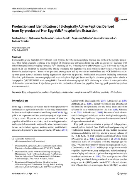 Pdf Production And Identification Of Biologically Active Peptides Derived From By Product Of