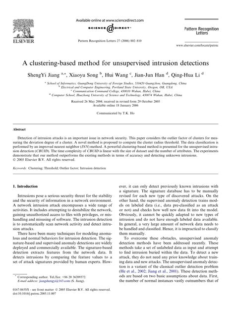 Pdf A Clustering Based Method For Unsupervised Intrusion Detections