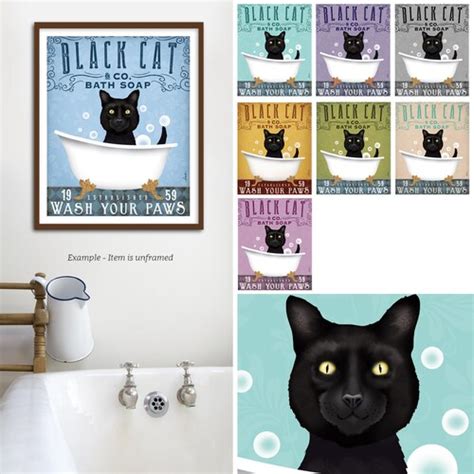 Black Cat Feline Bath Bath Tub Clawfoot Tub Soap Bubble Etsy
