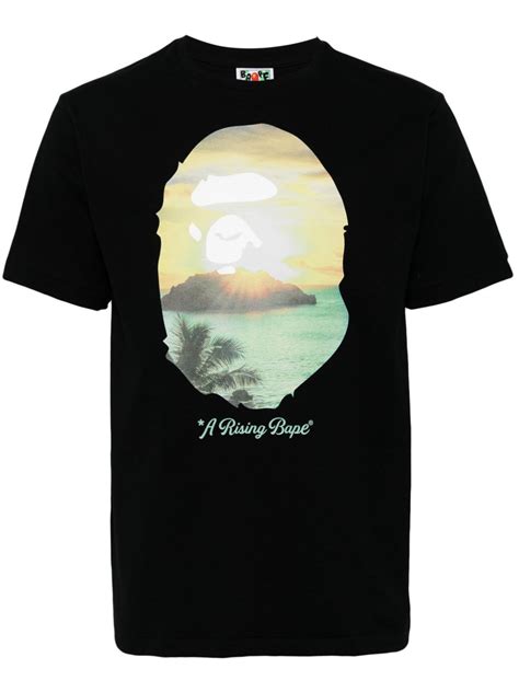 A Bathing Ape® Logo Print Cotton T Shirt Black Farfetch
