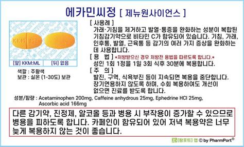 팜포트 에카민씨정 제뉴원사이언스 약품정보 복약안내문 생활요법 감기약 네이버 블로그