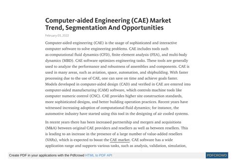 Ppt Computer Aided Engineering Cae Market Latest Report With