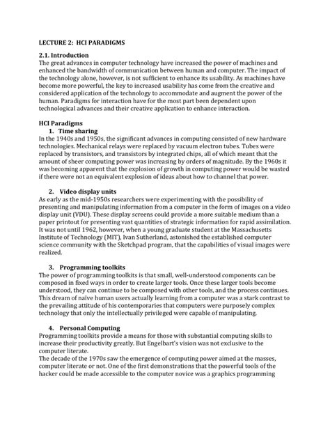 Hci Paradigms Lecture Notes On Human Computer Interaction