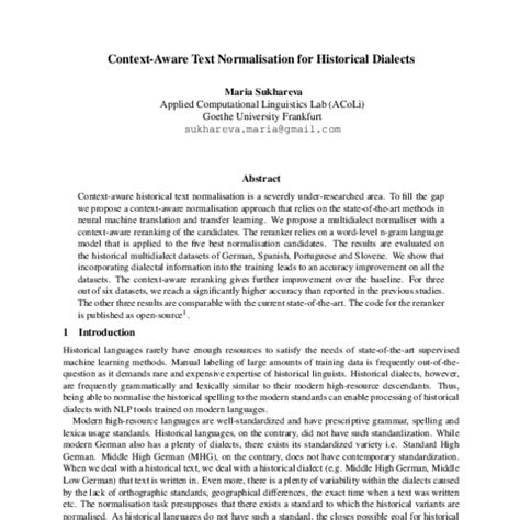 Context Aware Text Normalisation For Historical Dialects Acl Anthology