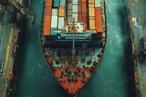 Cargo Ship Loaded With Containers Navigating Through Port Stock Illustration Illustration Of