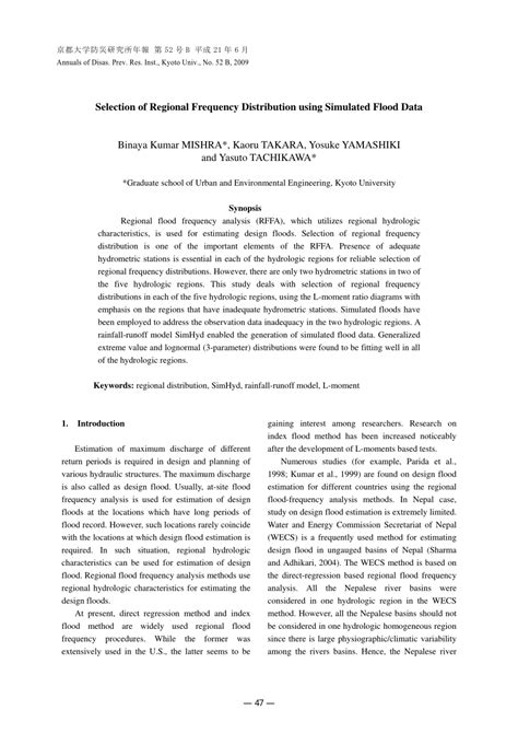 Pdf Selection Of Regional Frequency Distribution Using Simulated