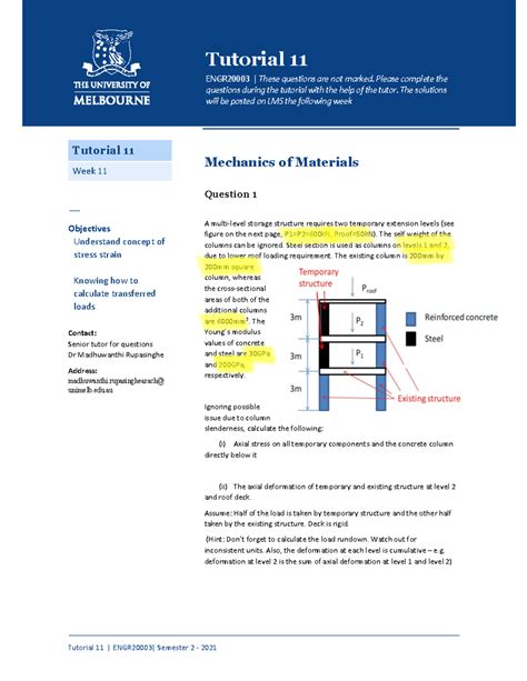 Tutorial ENGR Tutorial ENGR Semester Mechanics Of