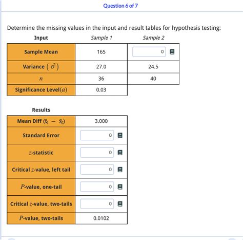 Solved Question Of Determine The Missing Values In The Chegg
