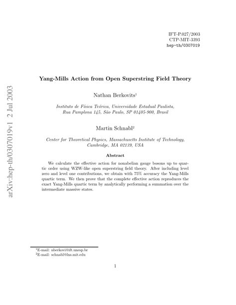 Pdf Yang Mills Action From Open Superstring Field Theory