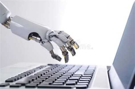 Ai Cyborg Android Robot Arm In Typing On Labtop Keyboard Chat Gpt