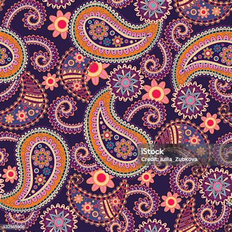 Paisley Seamless Texture With Colorful Flowers And Leaves Vector向量圖形及更多