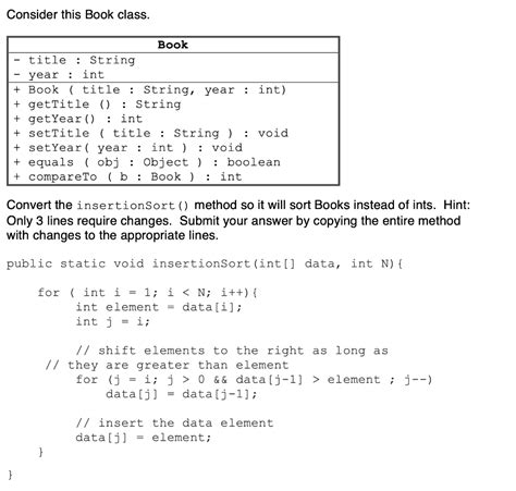 Solved Consider This Book Class Book Title String Year