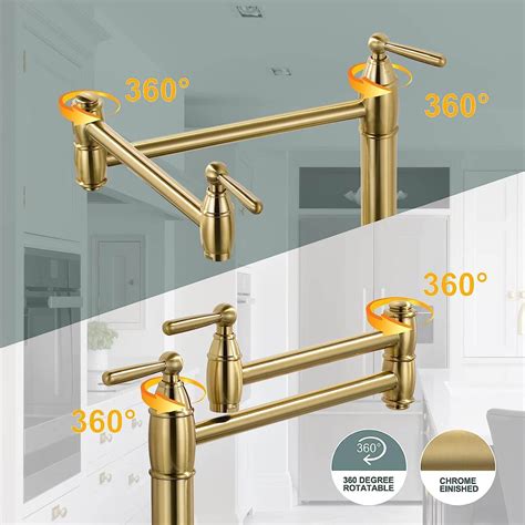 Wowow Deck Mount Brushed Gold Pot Filler Kitchen Folding Stove Faucet