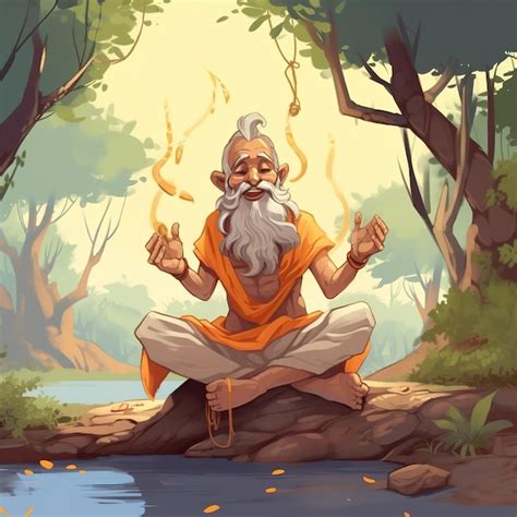 Um desenho animado de um homem barba e vestindo roupas laranja está