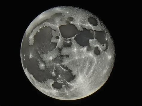 Full Moon Close Up From Telescope Surface Craters Visible Black Background Sky Stock