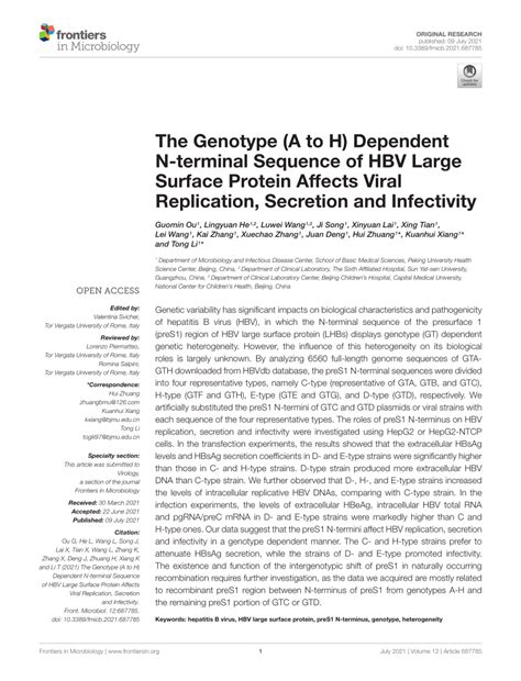 Pdf The Genotype A To H Dependent N Terminal Sequence Of Hbv Large