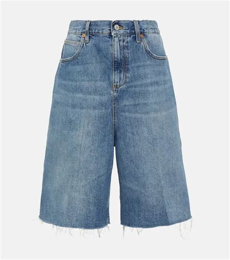 Gucci Crystal Embellished Denim Shorts Blue Editorialist