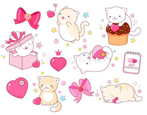 Conjunto De Adesivos Fofos Do Dia Dos Namorados Com Gatos No Estilo