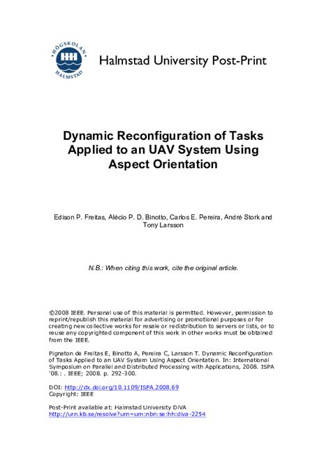 pdf dynamic reconfiguration of tasks applied to an uav system using
