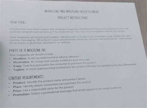 Solved Marketing Mix Magazine Advertisement Project Instructions Your Task Imagine You Have B