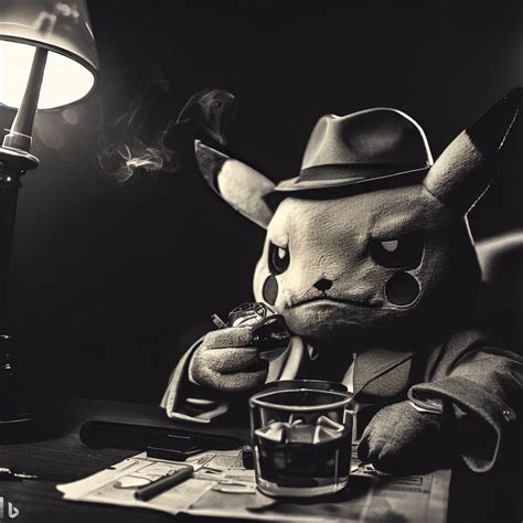 Crestfallen Detective Pikachu Drinking Scotch And Smoking Cigarette In