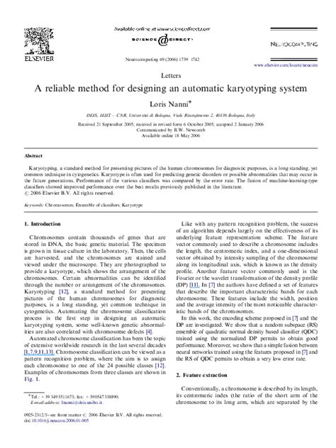 Pdf A Reliable Method For Designing An Automatic Karyotyping System