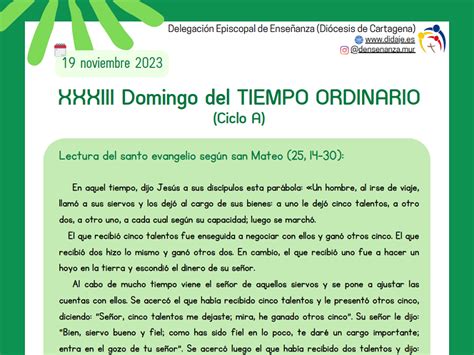 Delegación de Enseñanza Diócesis de Cartagena Evangelio del XXXIII Domingo del Tiempo Ordinario