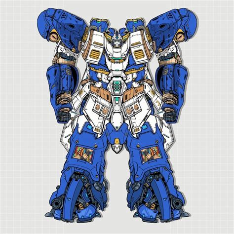 머리 팔 몸 다리 무기 그림 프리미엄 벡터에 의해 구축 미래의 Gunpla 블루 메카 로봇 프리미엄 벡터