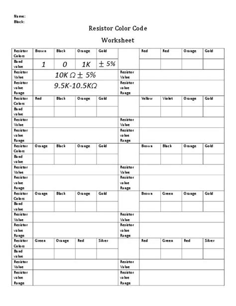 Worksheet Resistor Color Code Pdf Industrial Electricity Name Worksheets Library