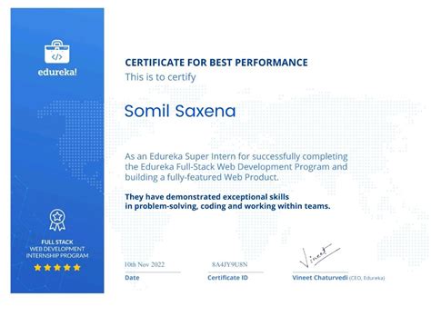 Somil Saxena On Linkedin Receive Super Intern Certificate From Edureka In Webdev