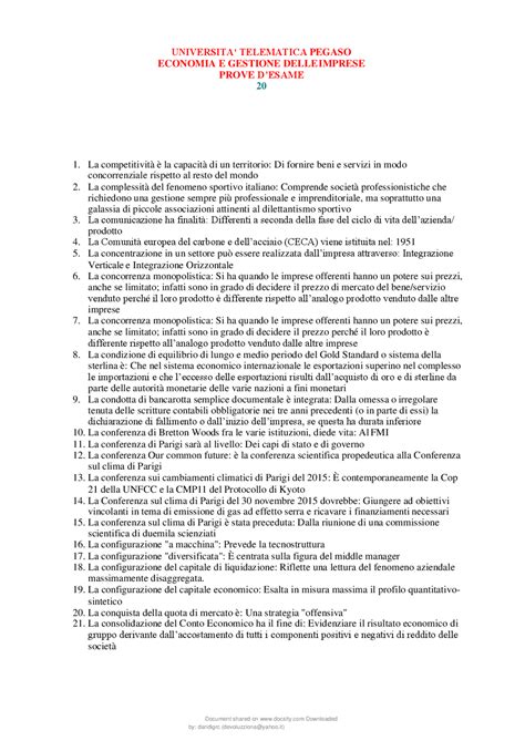 Test Prova Di Esame Economia E Gestione Delle Imprese Unipegaso Pegaso