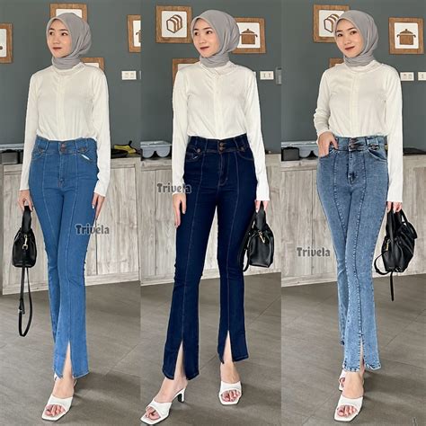 Jual Loose Jeans Cutbray Front Line L Celana Jeans Cutbray Loose Wanita Belah Anti Ngatung