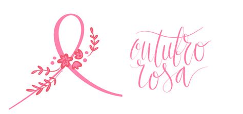 Outubro Rosa 포르투갈어로 된 October Pink 브라질 유방암 인식 캠페인 웹 배너 필기 편지 0명에 대한 스톡