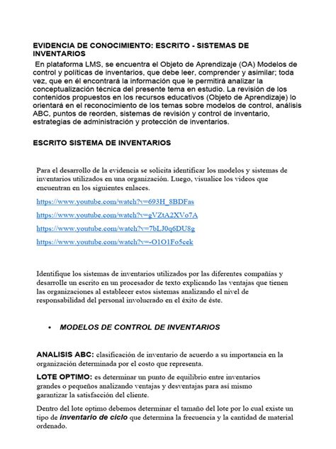 Escrito Sistema De Inventarios Pdf
