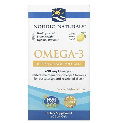 Nordic Naturals Омега-3, с лимонным вкусом, 345 мг, 60 капсул - купить ...