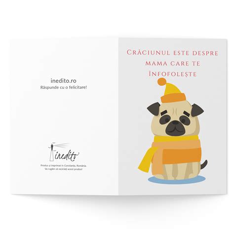 Коледна картичка с плик висококачествена текстурирана хартия Мопс