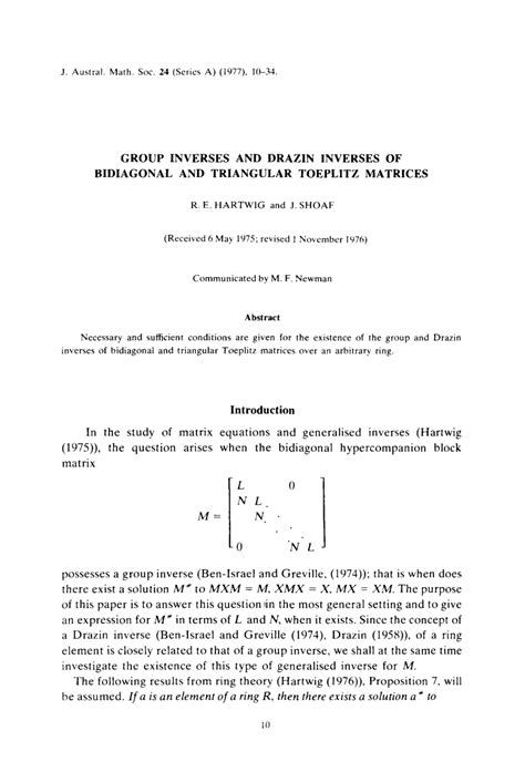 pdf group inverses and drazin inverses of bidiagonal and triangular