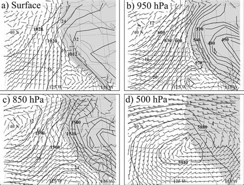 Depictions Of A Sea Level Pressure Solid Hpa Surface Temperature