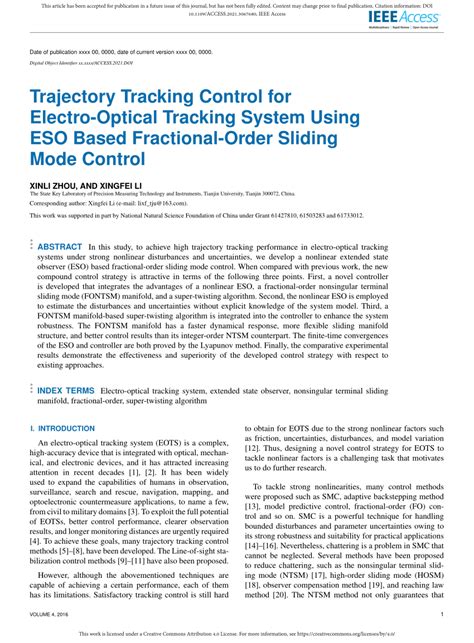 Pdf Trajectory Tracking Control For Electro Optical Tracking System Using Eso Based Fractional