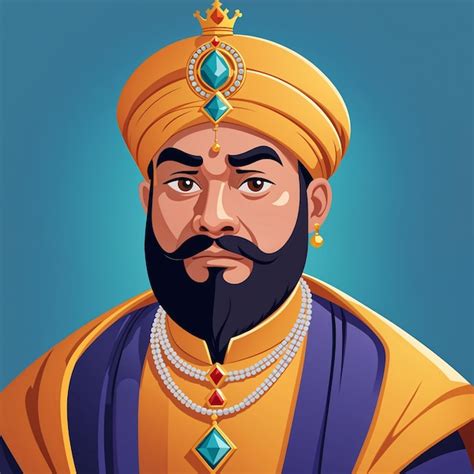 Vector Illustration Of Indian Man In A Turban With A Turban Premium