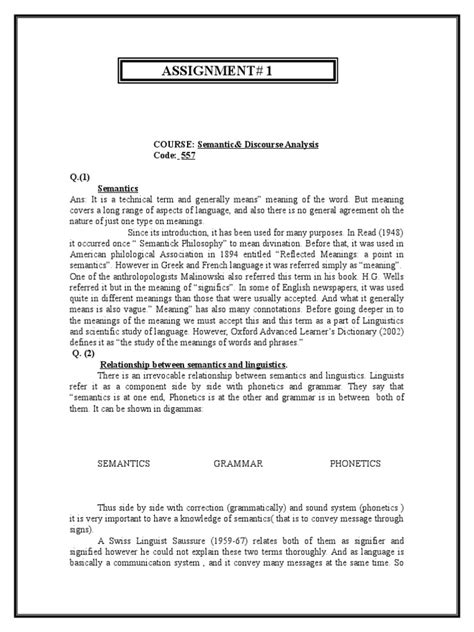 Semantics And Discourse Analysis Pdf Linguistics Sentence