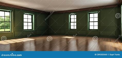 Photorealistic Empty Room Horizontal Anamorphic Display For Background Stock Illustration