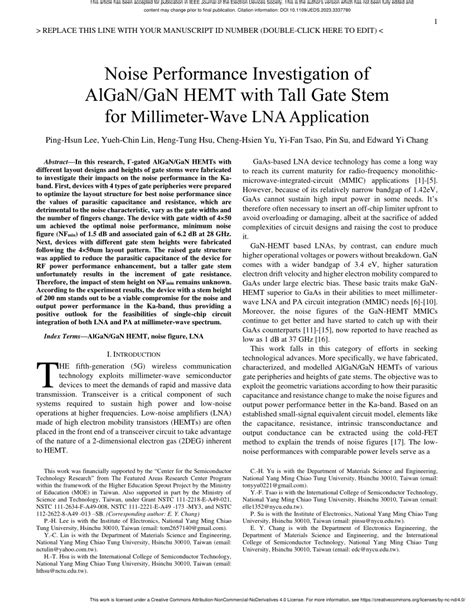Pdf Noise Performance Investigation Of Algangan Hemt With Tall Gate