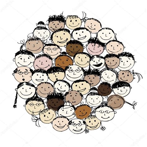 Crowd Of Funny Peoples Sketch For Your Design — Stock Vector