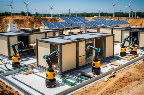 Robotic Arms At A Sustainable Construction Site Stock Illustration